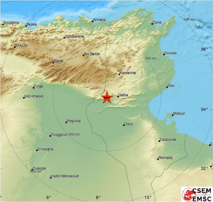 Leichtes Erdbeben bei Al Metlaoui westlich von Gafsa (M3,3 ...